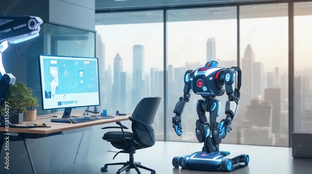 AI-powered robot assisting in a modern workspace, showcasing its ...