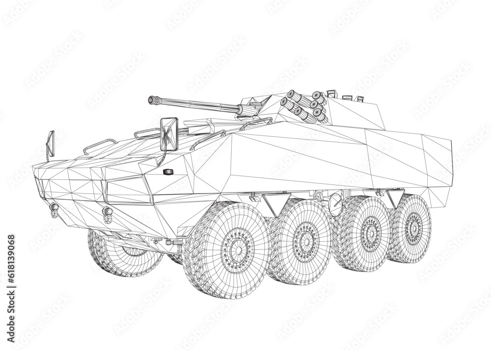 Wireframe Armored troop carrier. Military machinery drawing vector ...