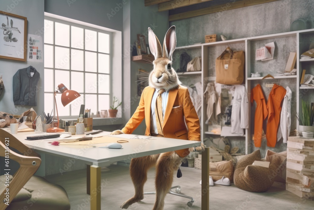 Real hare wearing suit, metaphor on the theme of types of office worker ...