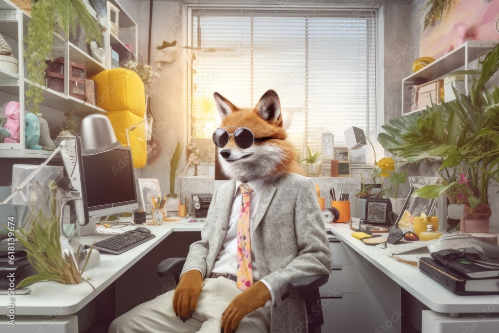 Real fox wearing suit, metaphor on the theme of types of office worker ...
