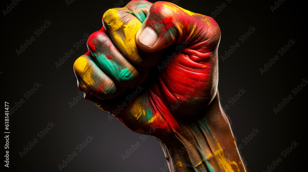 black history month celebration. fist with red, yellow and green ...