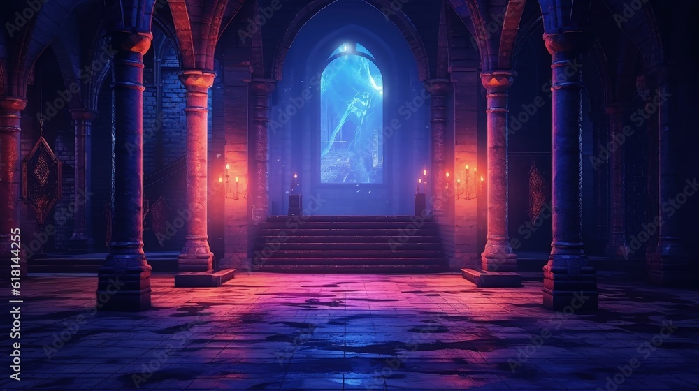 Interior of a medieval castle, game scene, shades of purple, fantasy ...
