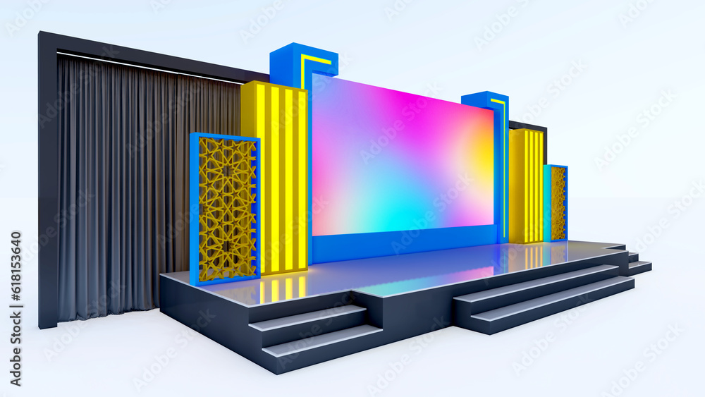 3d illustration stage backdrop wing cover LED screen islamic ornament ...