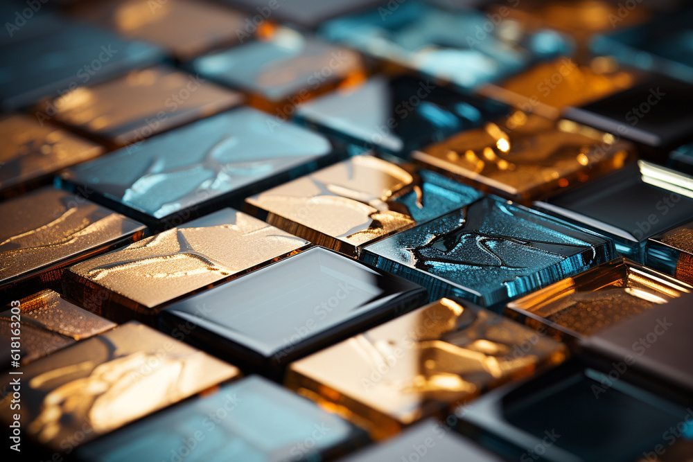 Metallic Tiles: Shimmering metallic tiles with a reflective surface ...