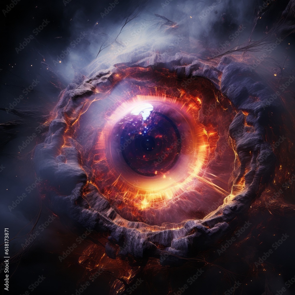Violent space scene of a nebula smashing into a planet that resembles a ...