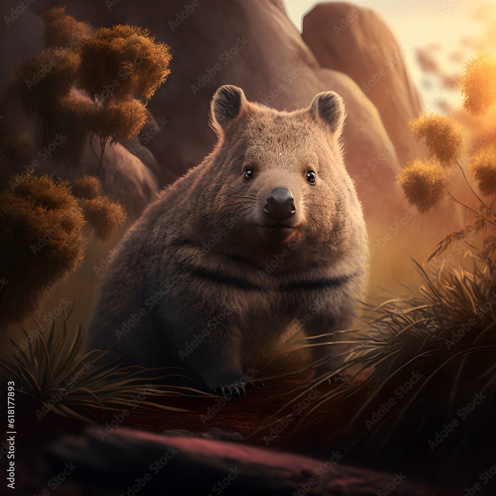 background australian bushland cute common wombat cartoon 4k detailed ...