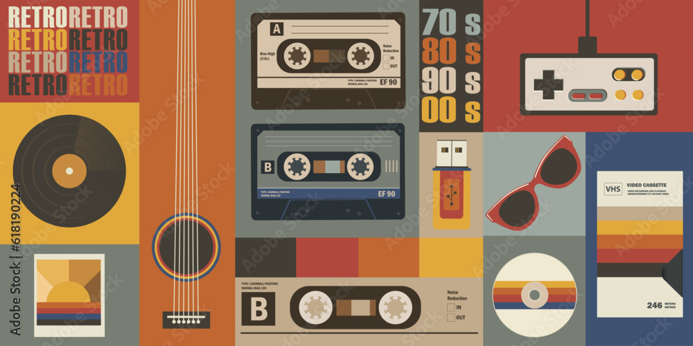 Various old-fashioned items on a retro background. Concept retro or ...