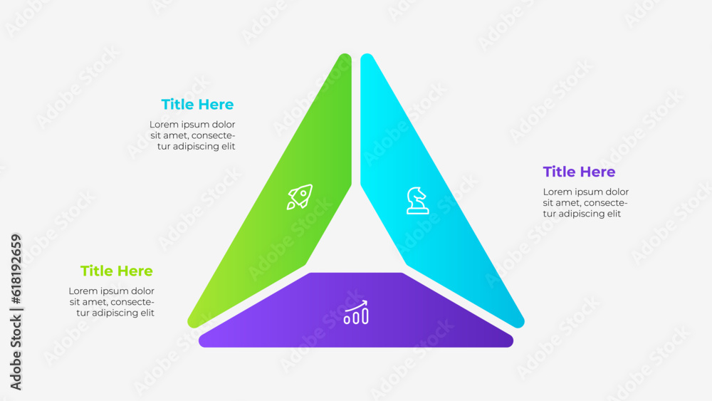 Diagram in the form of a triangle divided into 3 parts. Vector cycle ...