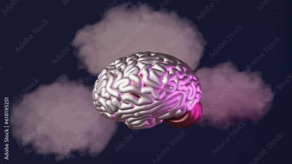 Human brain in clouds creative contemporary art 3d animation 4K. Mental ...
