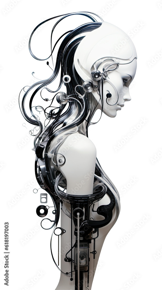 cybernetic lines and curves entwining with a female cyborg abstract ...