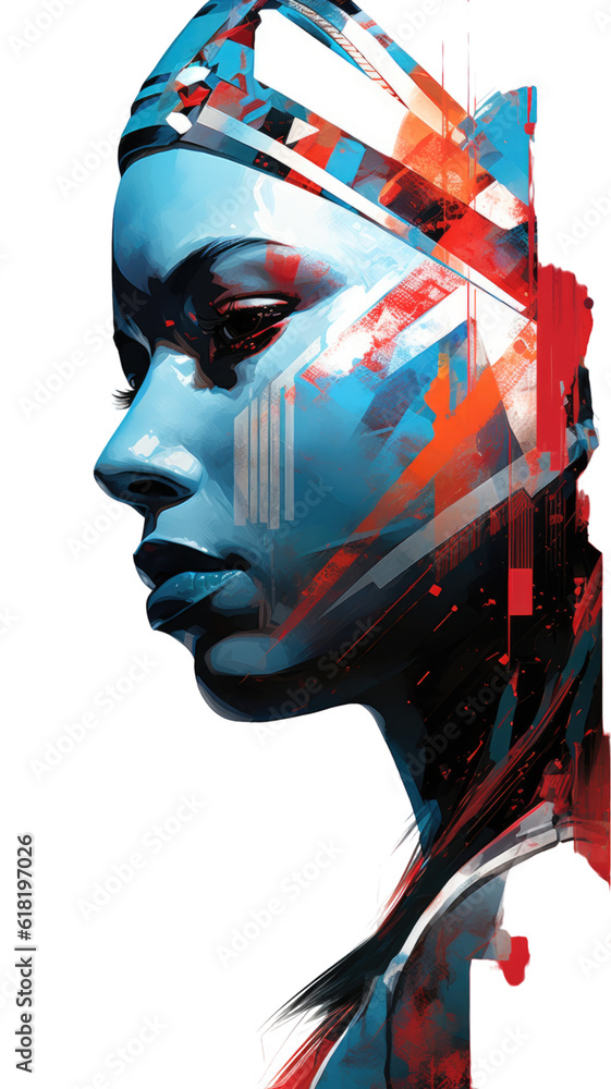 digital glitch patterns fragmenting the silhouette of a cyborg abstract ...