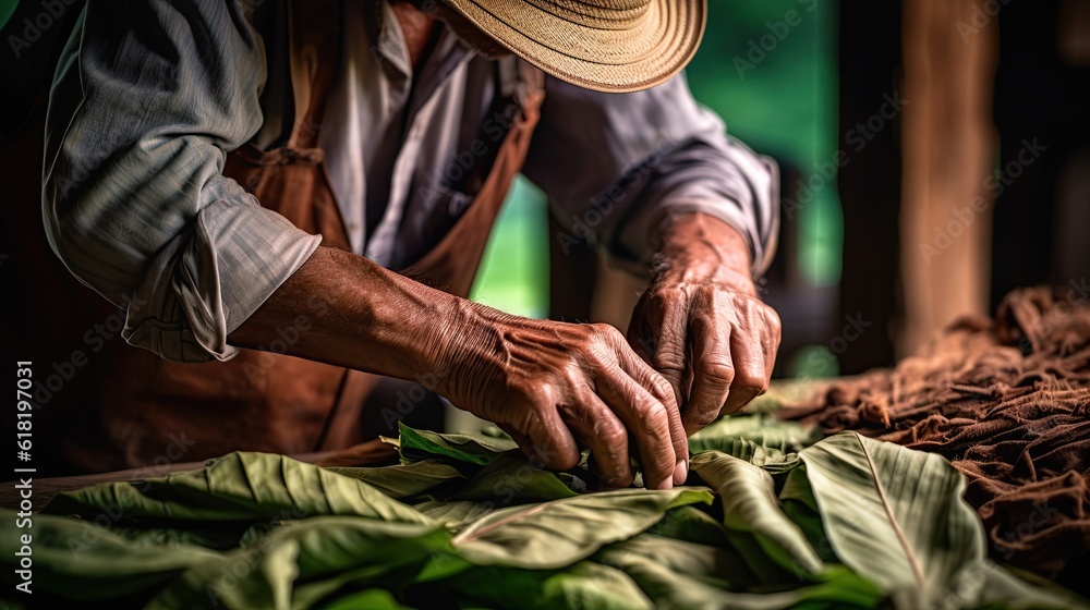 Traditional Tobacco Processing, making cuban cigars - Generative AI ...