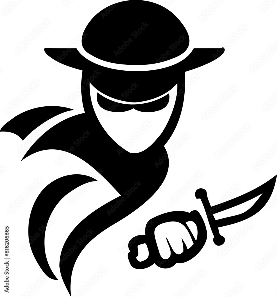 Spy emblem showcased as a vector silhouette isolated on a white ...