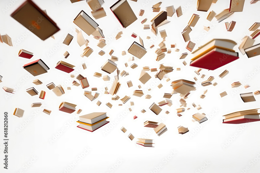 Books Floating In The Air On White Background, Cartoon. Generative AI ...