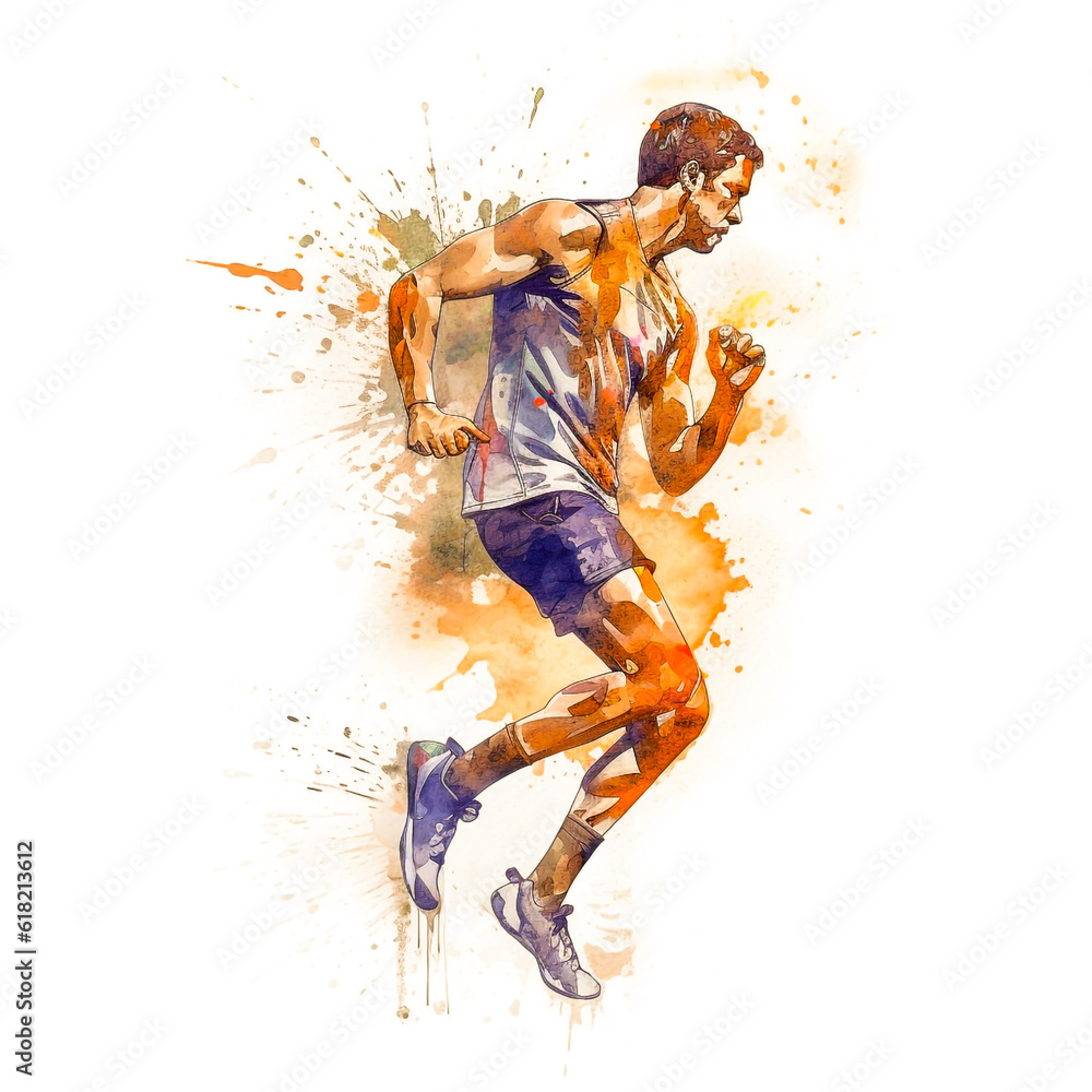 tired watercolor man body with muscle and mobility problems. Sclerosis ...