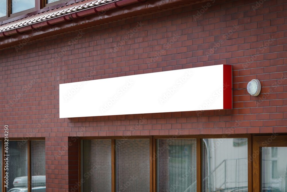 Blank white store entrance mockup, glass brick wall. Empty exterior ...