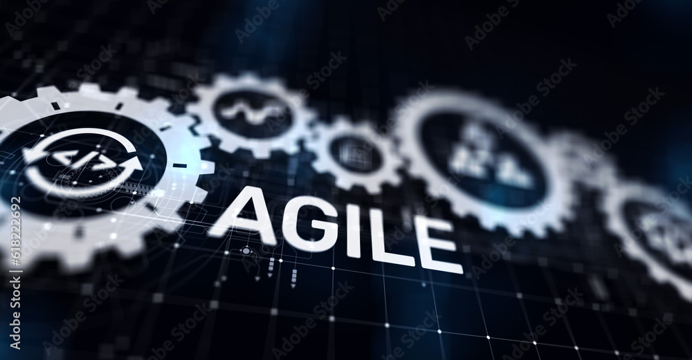 Agile development methodology concept on virtual screen. Technology ...