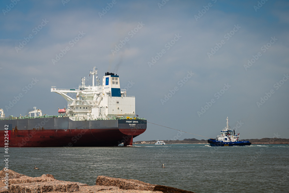 PORT ARANSAS, TX - 26 FEB 2023: Stern of the FRONT DRIVA, a Crude Oil ...
