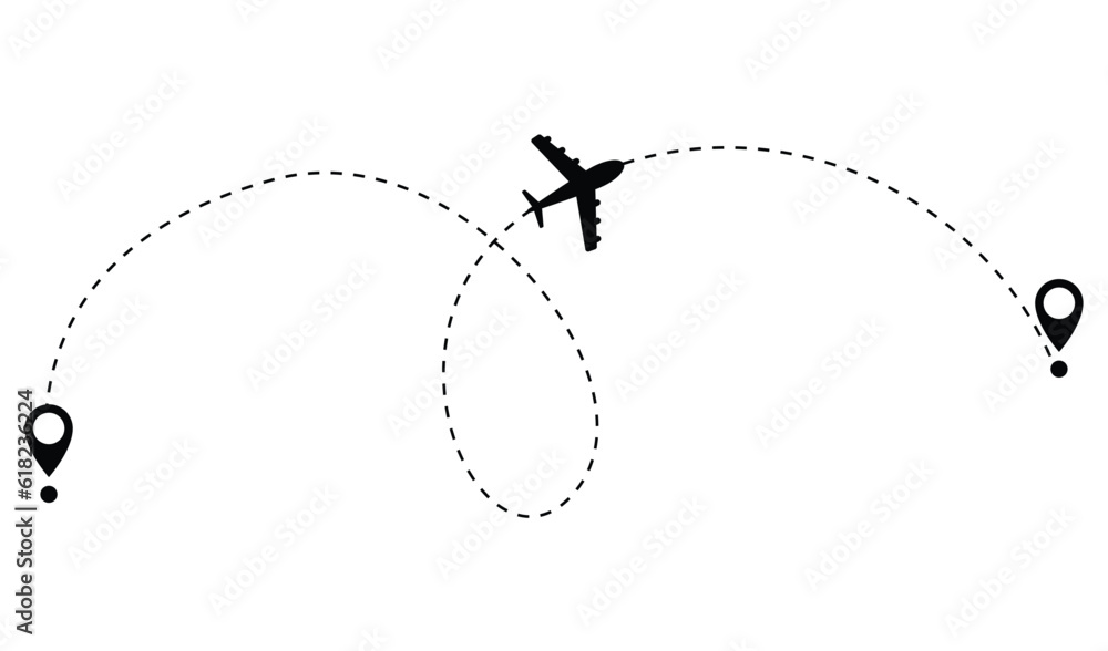 Airplane dotted route line. Path travel line shape. Flight route with ...
