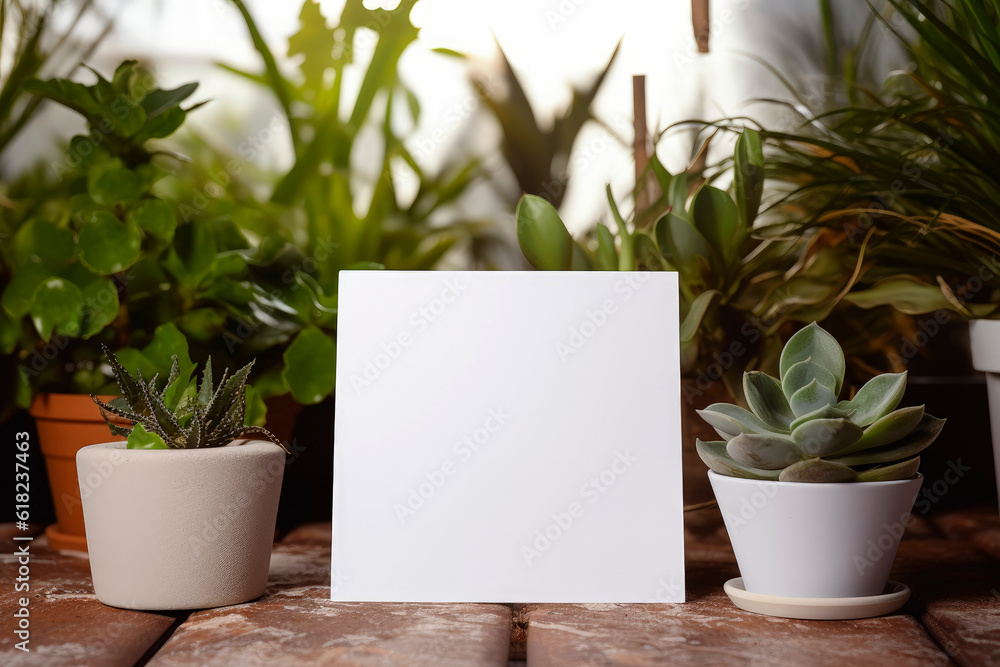 Generative AI illustration of Mockup Blank white square card template ...