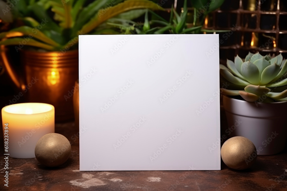 Generative AI illustration of Mockup Blank white square card template ...