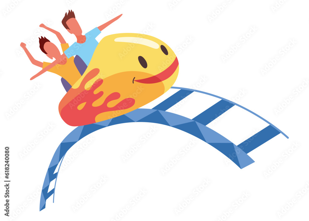 Roller coaster happy people. Rollercoaster. Friends riding in amusement ...