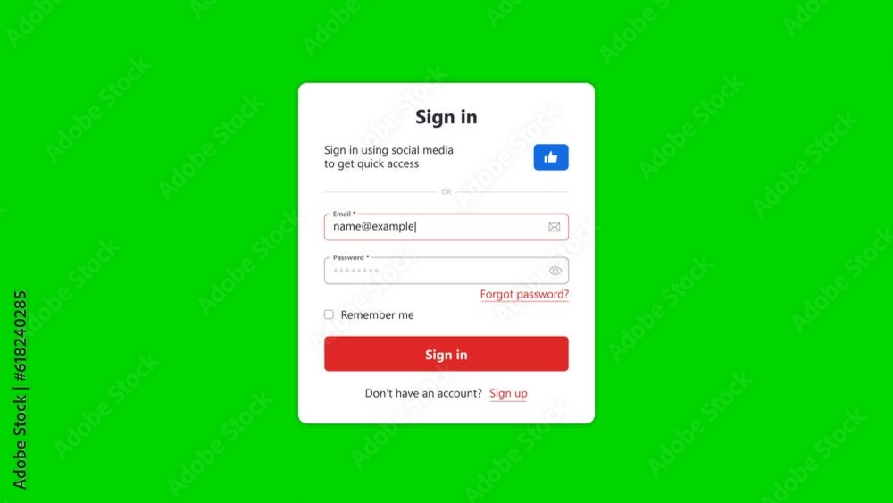 Sign in Form Screen Animation. Website page with fields Email and ...