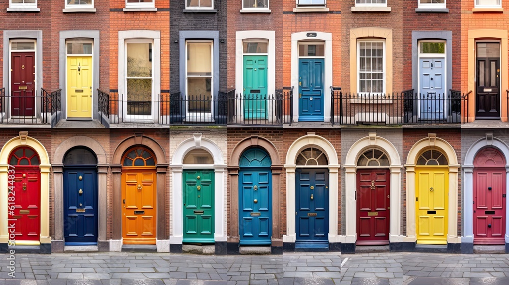 Colourful Irish Doors of Dublin. Panoramic Collection of Georgian ...