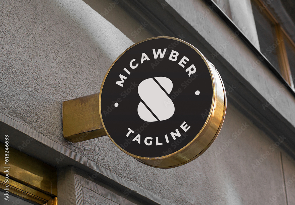 Sign Logo Mockup Template Style Effect Wall Badge Text Branding Stock ...