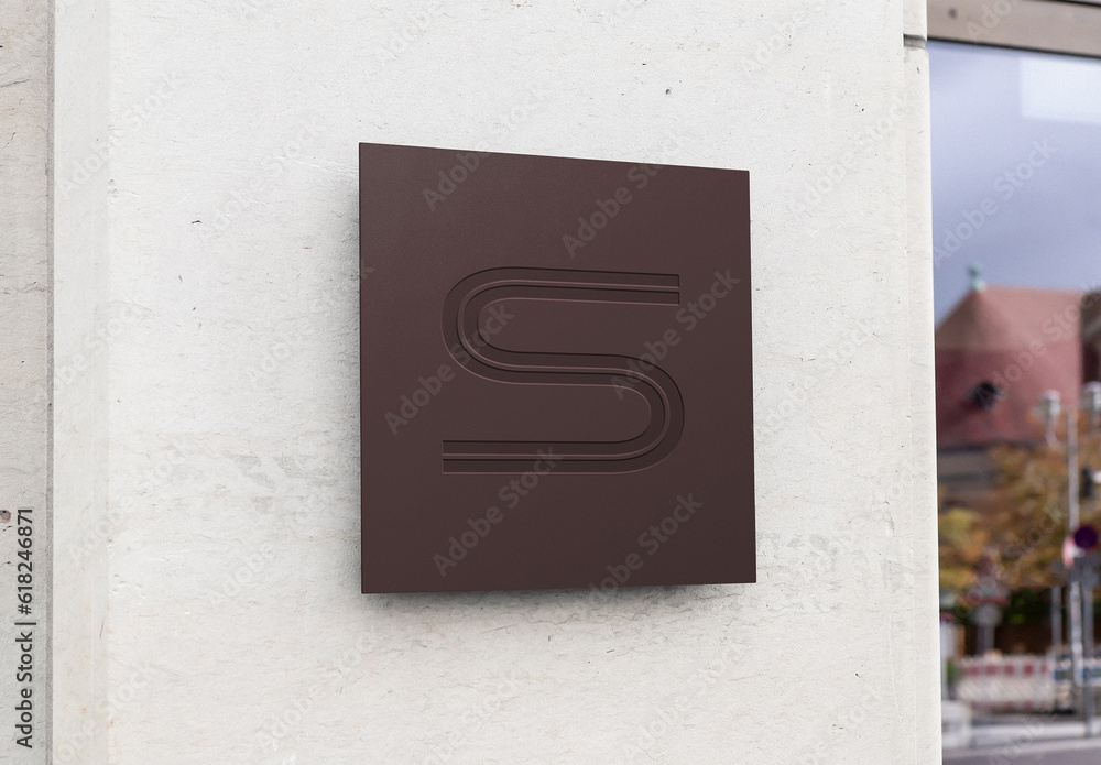 Sign Logo Mockup Template Style Effect Wall Badge Text Branding Stock ...