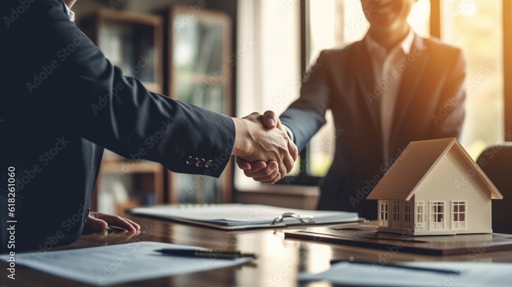 Real estate businessman handshaking close view, man handshake close ...