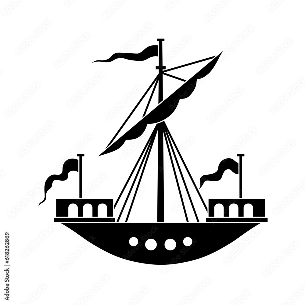 Heraldic mediaeval ship, boat, vessel. Symbol, sign, icon, silhouette ...
