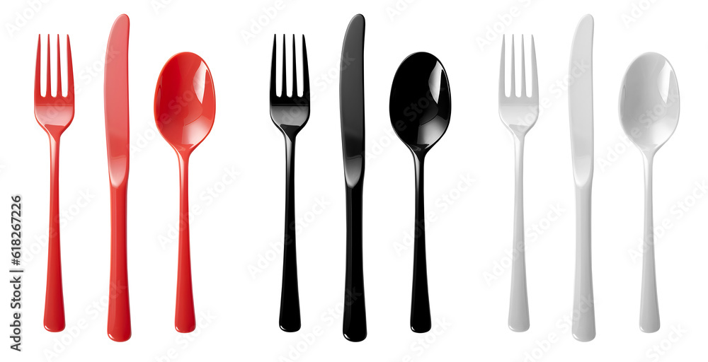 Set of Cutlery of plastic disposable colourful party spoon, fork knife ...