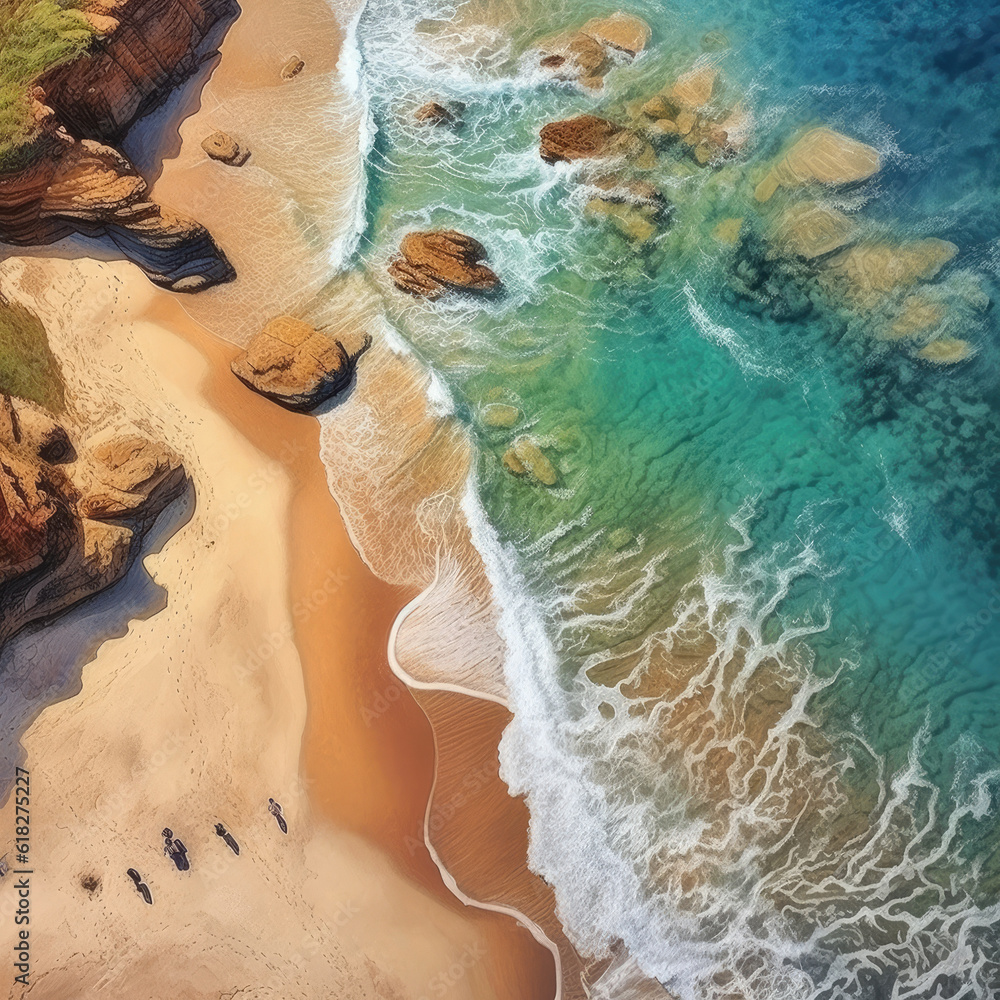 An aerial view provides a stunning perspective of a sandy beach and the ...