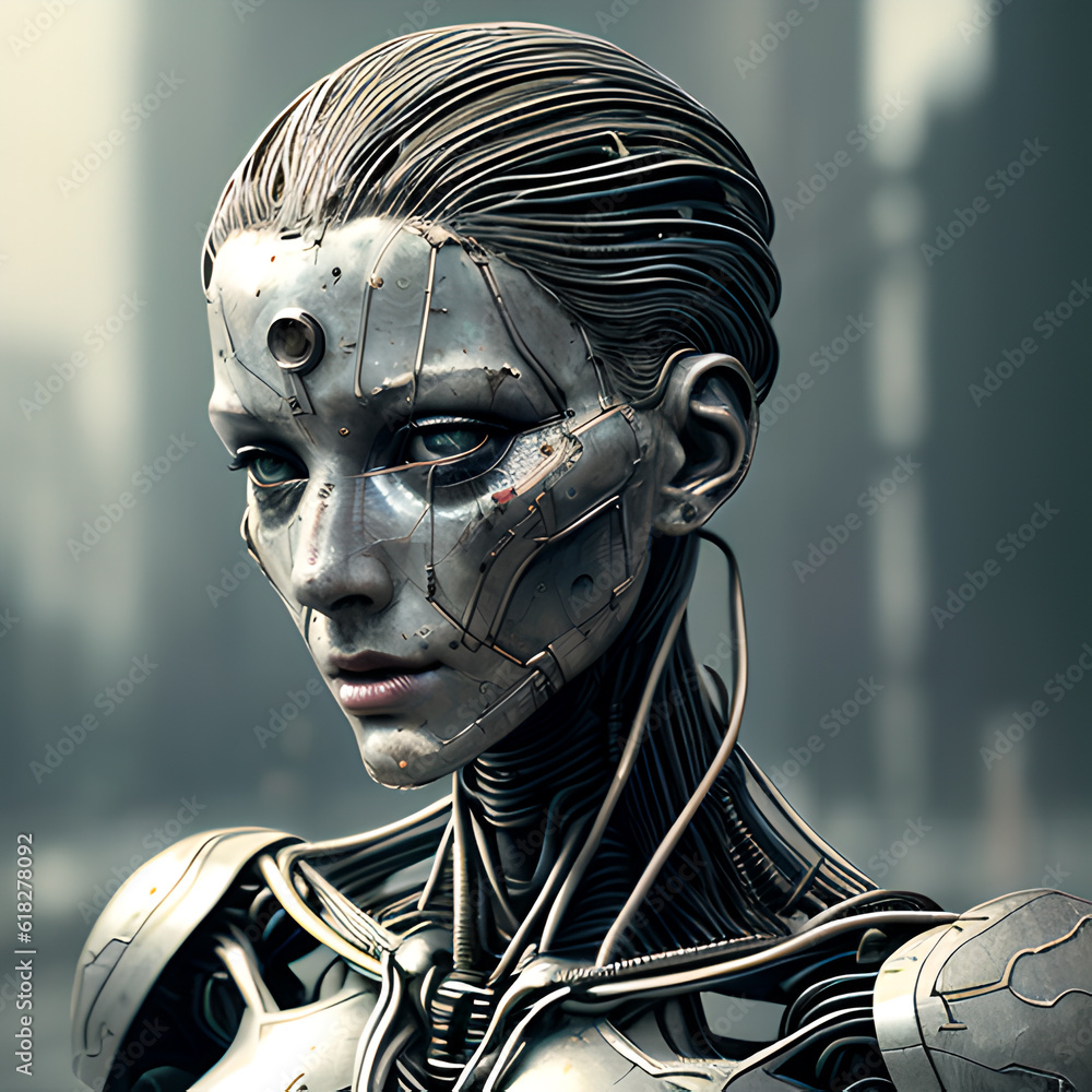 Woman android sci fi style cyber punk Stock Illustration | Adobe Stock