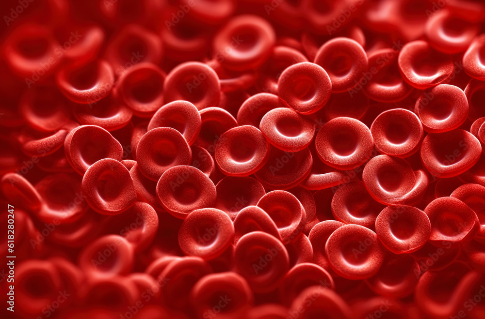 Red blood cells under microscope, scientific illustration. Generative ...