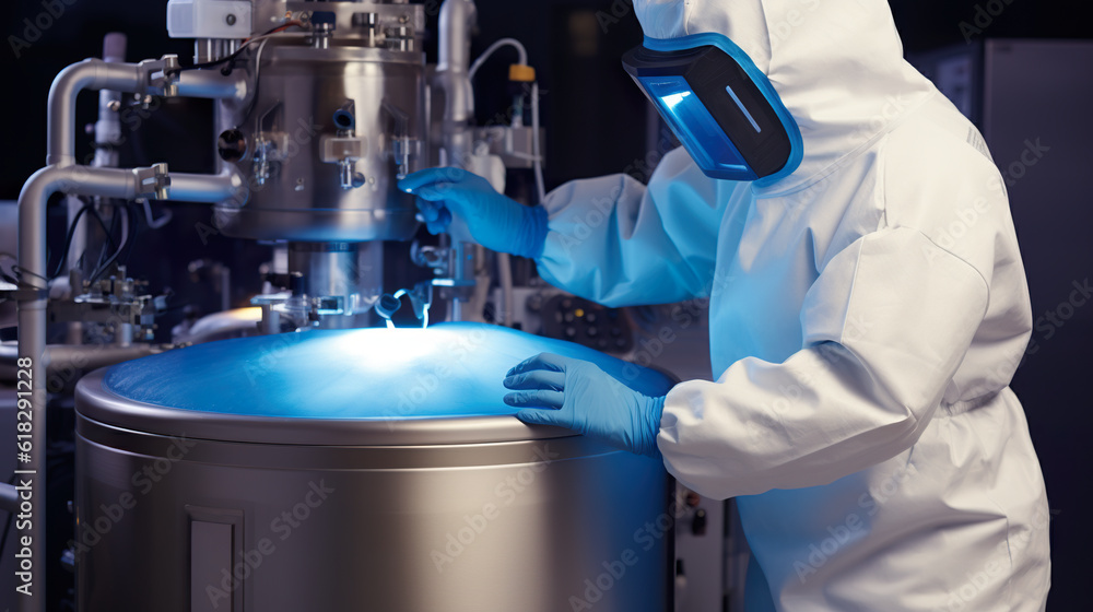 A man in a white lab coat working on a machine. Generative AI ...