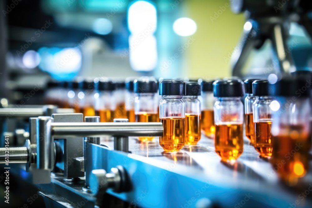 Medical vials Manufacturing on medicine production line AI Generated ...