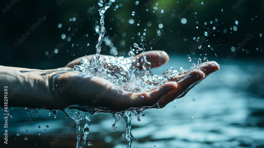 water pouring over a hand hyper realistic Stock Illustration | Adobe Stock