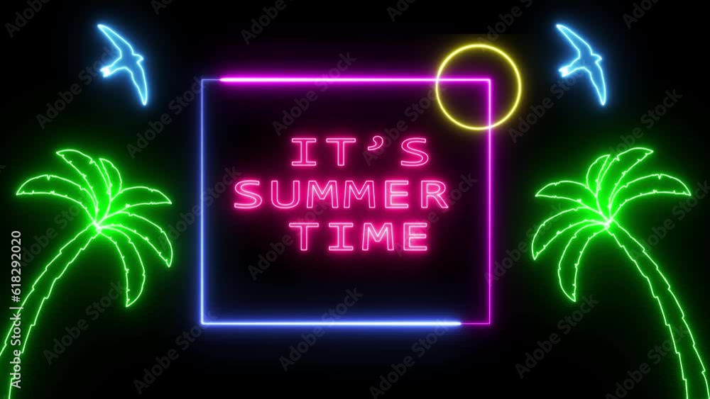 Summer Neon Animation Background, Animation Of Tropical Summer Palm ...