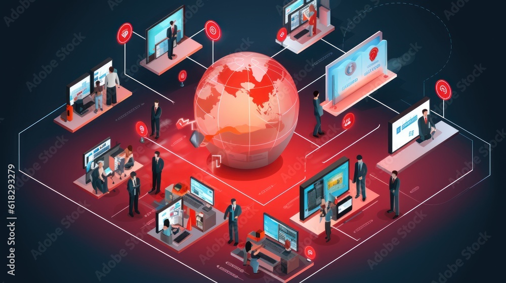 Illustrate a scene depicting robust network security measures, such as ...