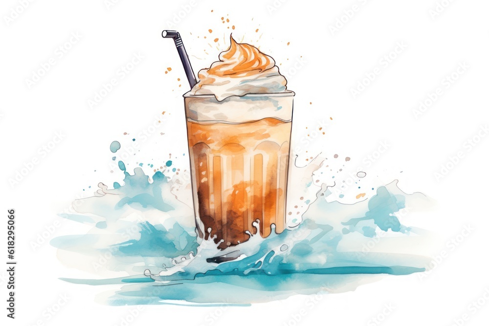 watercolour cold frappe or latte drawings and summer themed, sea, coast ...