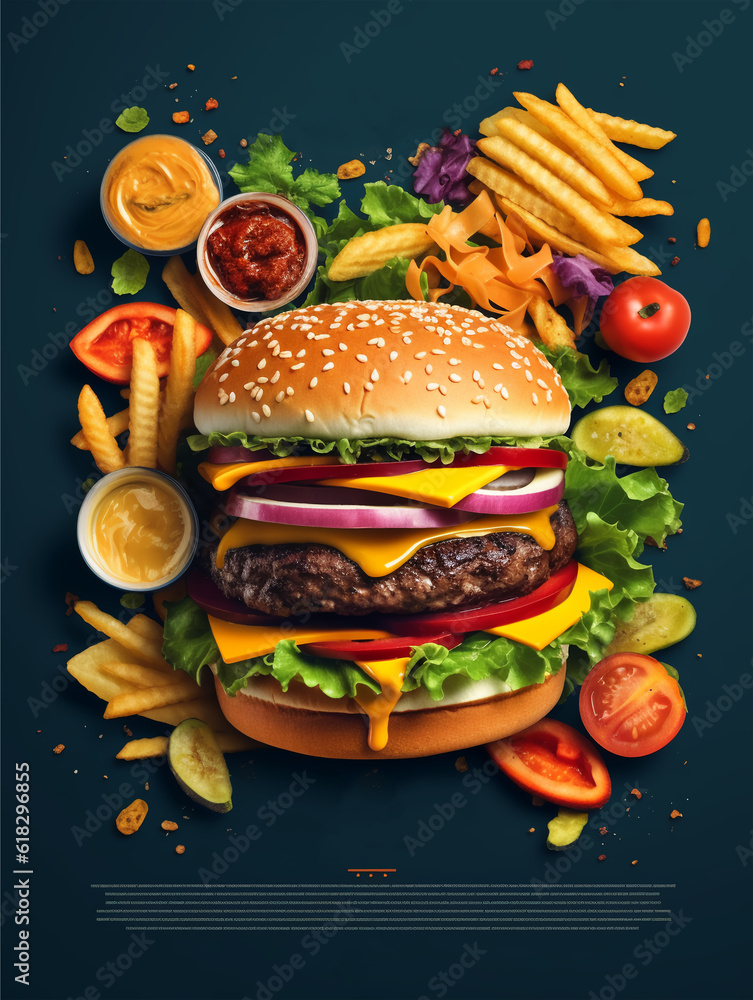 Fast food burger poster, burger design service promotion template ...