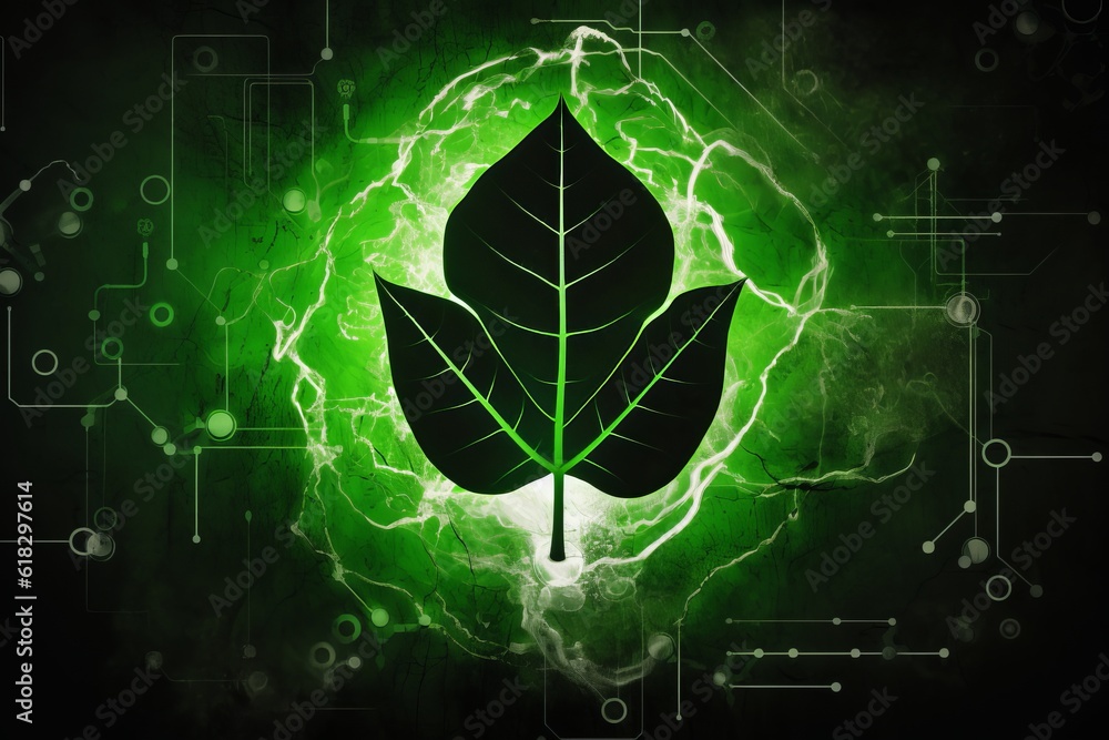 abstract green leaf, Dynamic Energy Icon on a Green Leaf Background ...