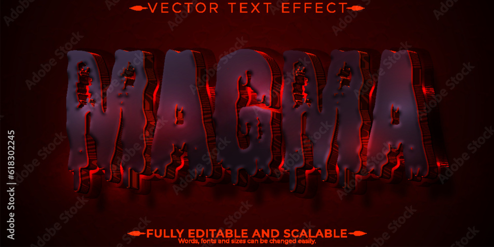 Editable text effect magma, 3d lava and volcano font style Stock Vector ...