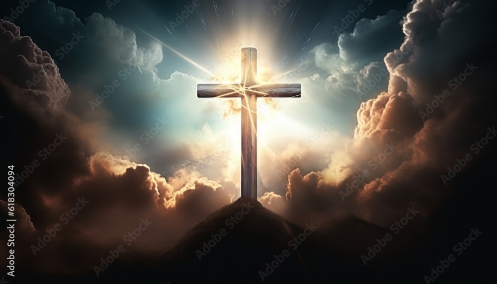 cross illuminated in the sky, resurrection of Jesus, religion, God in ...