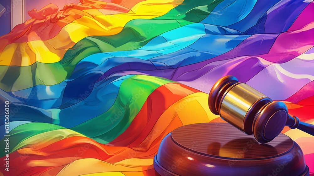 Wooden judge mallet on lgbt rainbow flag. Law and lgbt Generative AI ...