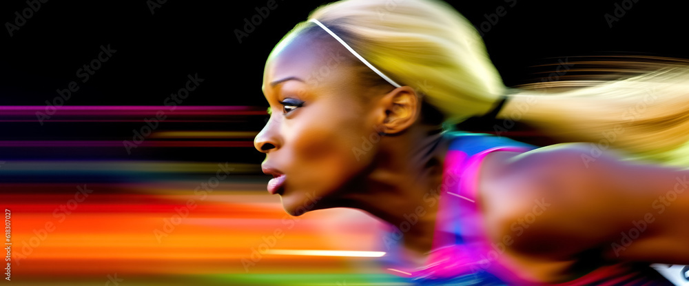 Young african woman running in silhouette on dark background. Dynamic ...