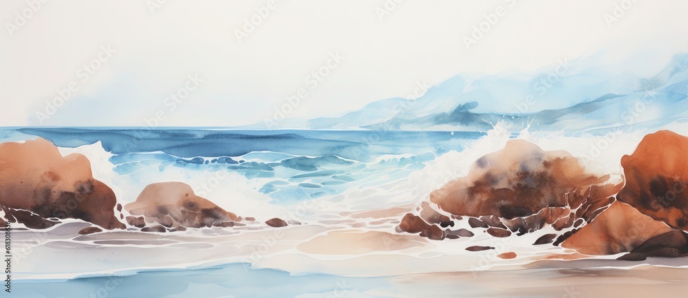 Blue Wavy Watercolor Background. A watercolor painting of the sea ...