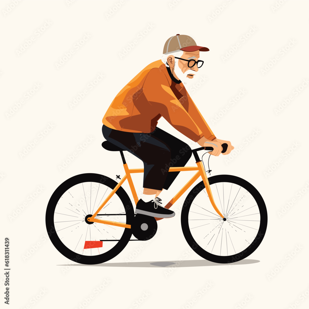 old man riding bicycle vector flat minimalistic isolated illustration ...